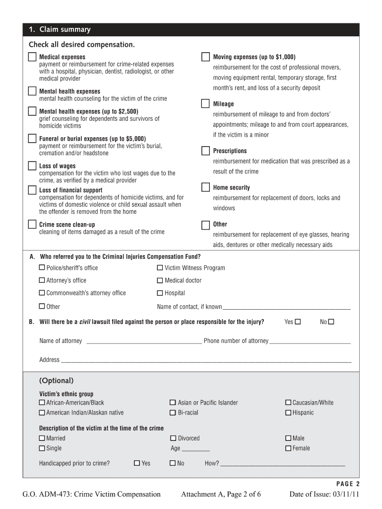 Fillable Online I. Compensation Fund Claim Form (Attachment A) to each ...
