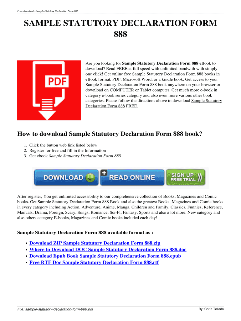 Fillable Online Sample Statutory Declaration Form 888. sample-statutory-declaration-form-888 Fax ...