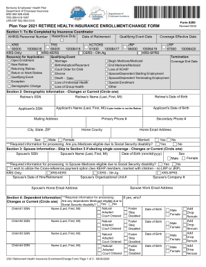 Fillable Online kyret ky 2021 KEHP Retiree Health Insurance Enrollment/Change Form Fax Email ...