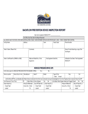 Fillable Online BACKFLOW PREVENTION DEVICE INSPECTION REPORT Fax Email ...