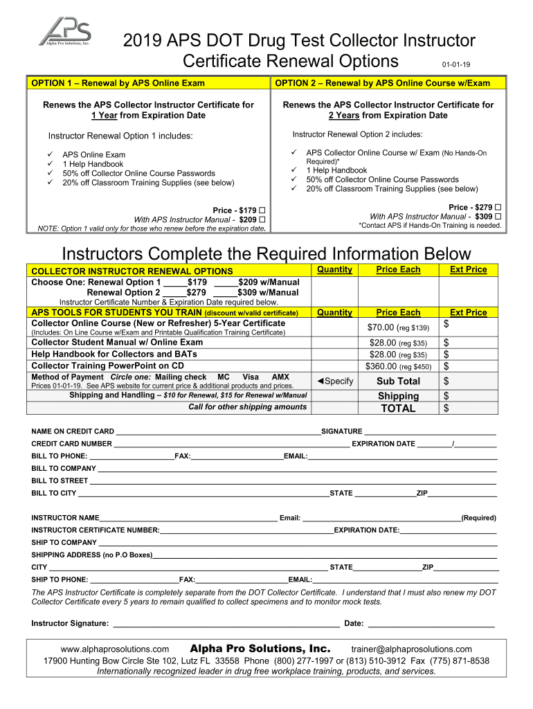 Fillable Online APS DOT Collector Online Exam with CertificateAlpha Pro ...