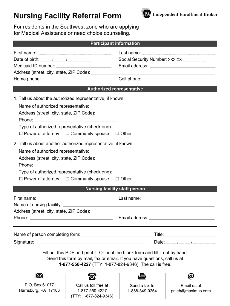 Fillable Online Nursing Facility Referral Form. For nursing facility ...