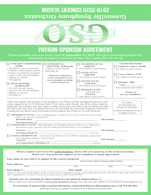 Fillable Online Patron-Sponsor Agreement Patron-Sponsor Agreement Fax ...