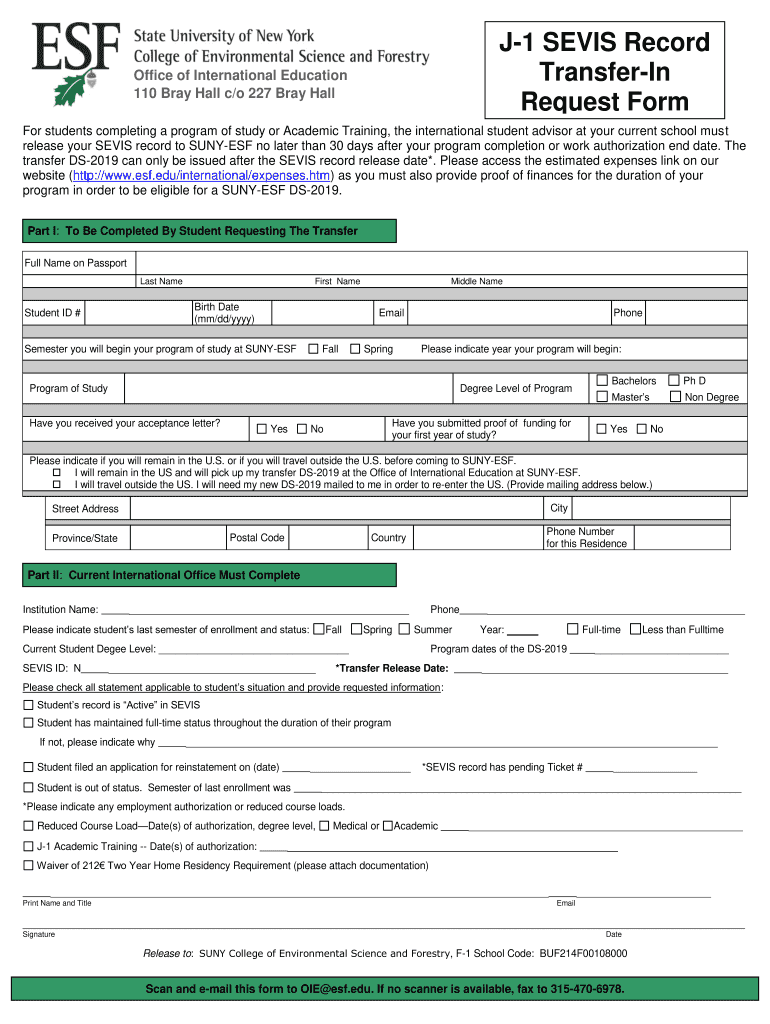 Fillable Online J-1 SEVIS Record Fax Email Print - pdfFiller