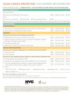 Fillable Online colon cancer prevention risk assessment and screening ...
