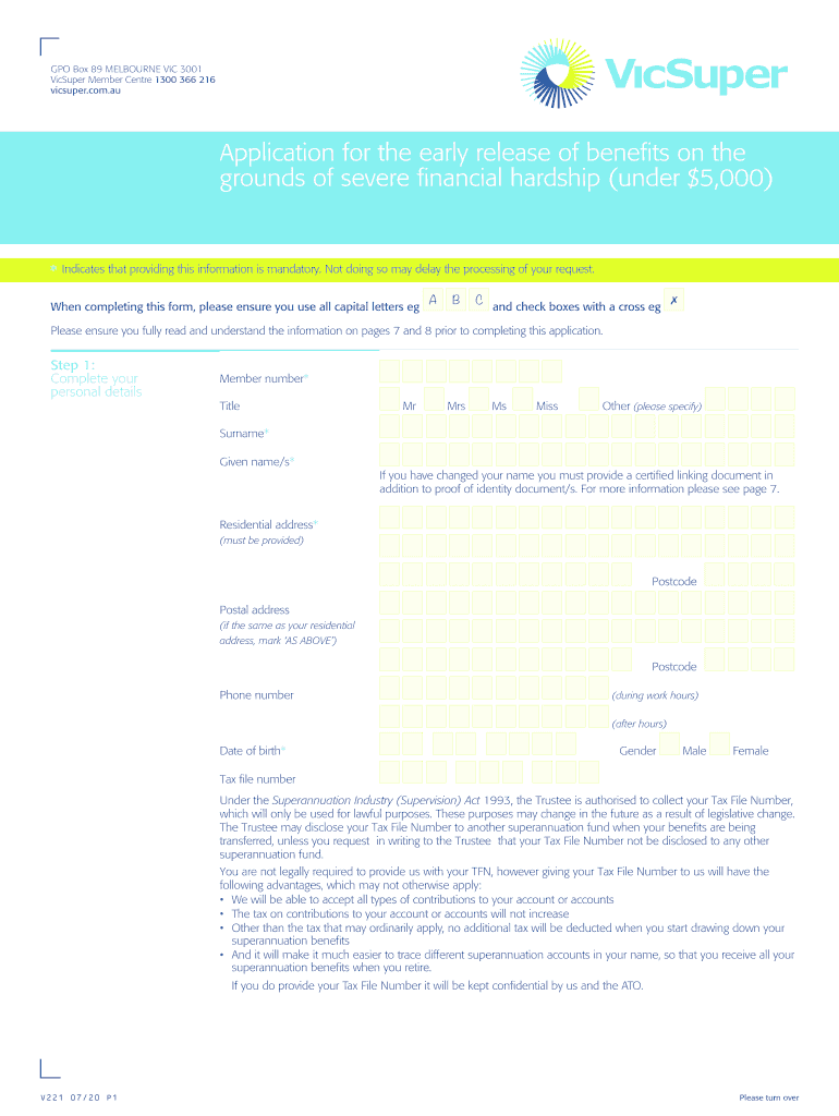 Fillable Online PDF Application for the early release of benefits on ...