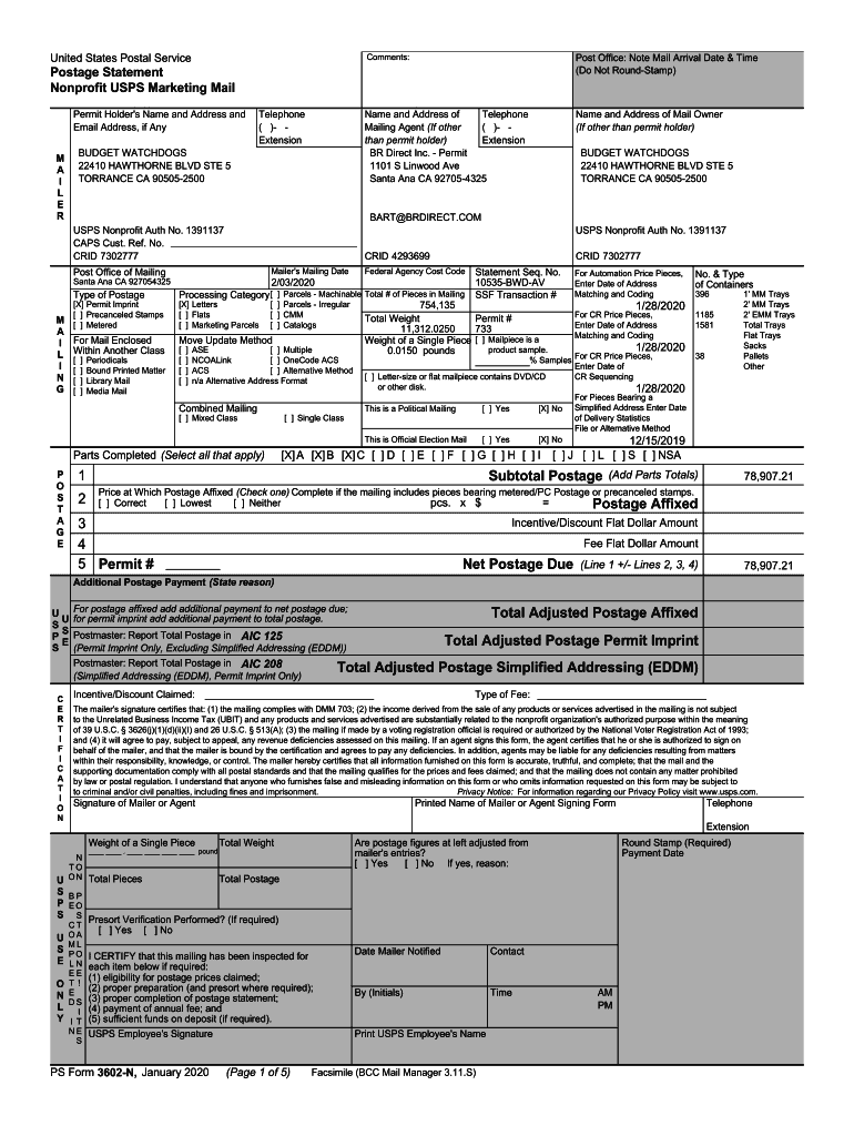Fillable Online USPSPS3602-N Template.txt - About USPS home Fax Email ...