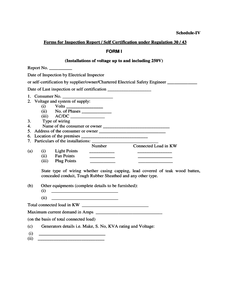 Fillable Online Schedule-IV Forms for Inspection Report / Self ...