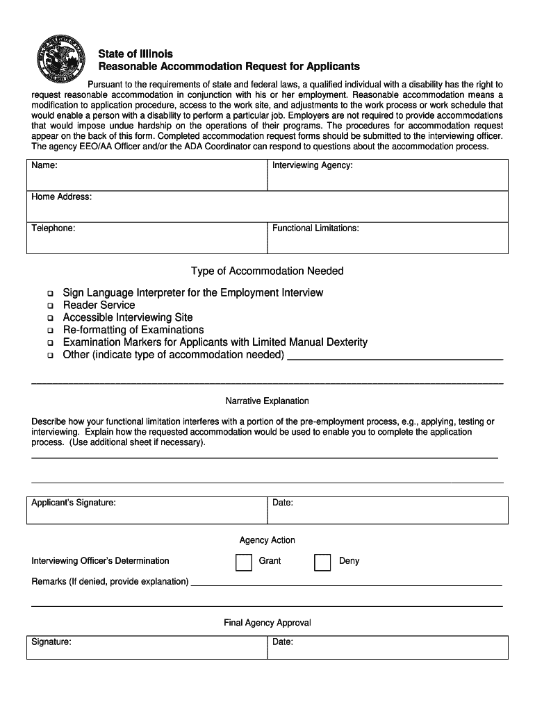 Fillable Online www2 illinois Reasonable Accommodations Form for Applicants Fax Email Print ...