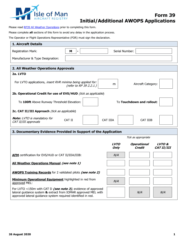 Fillable Online Form 39All Weather Operations (AWOPS) Application Form ...