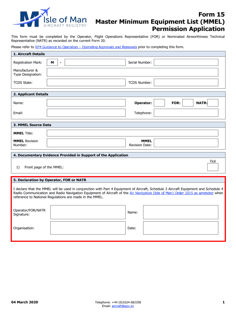 Fillable Online Form 15 Master Minimum Equipment List (MMEL) - Isle of ...