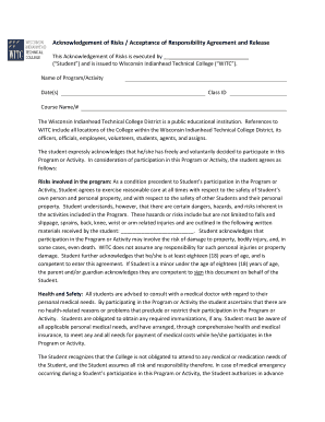 Fillable Online Acknowledgement of Risks / Acceptance of Responsibility ...