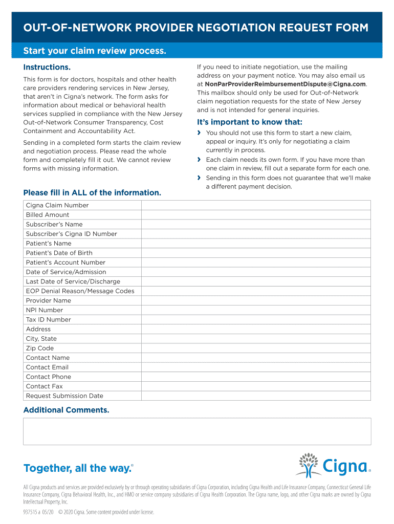 Fillable Online OUT-OF-NETWORK PROVIDER NEGOTIATION REQUEST FORM Fax Email Print - pdfFiller
