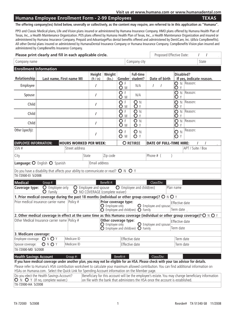 Fillable Online Humana Employer Group Plan Enrollment Instructions This ...