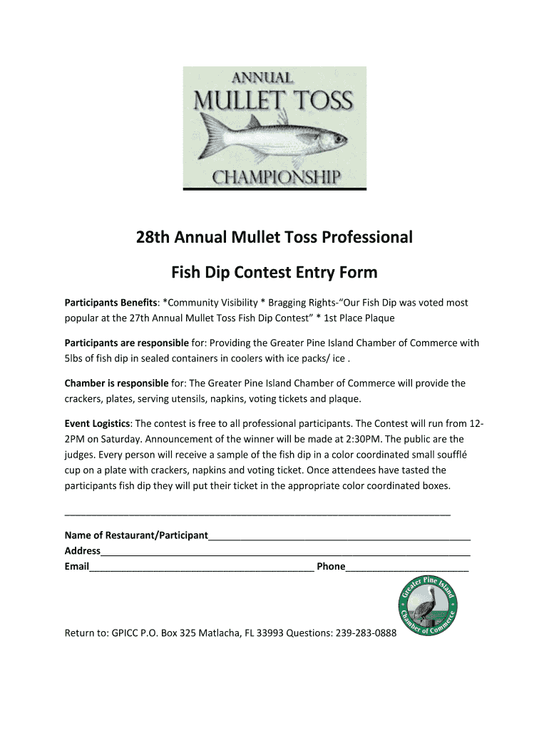 Fillable Online 28th Annual Mullet Toss Professional Fish Dip Contest ...