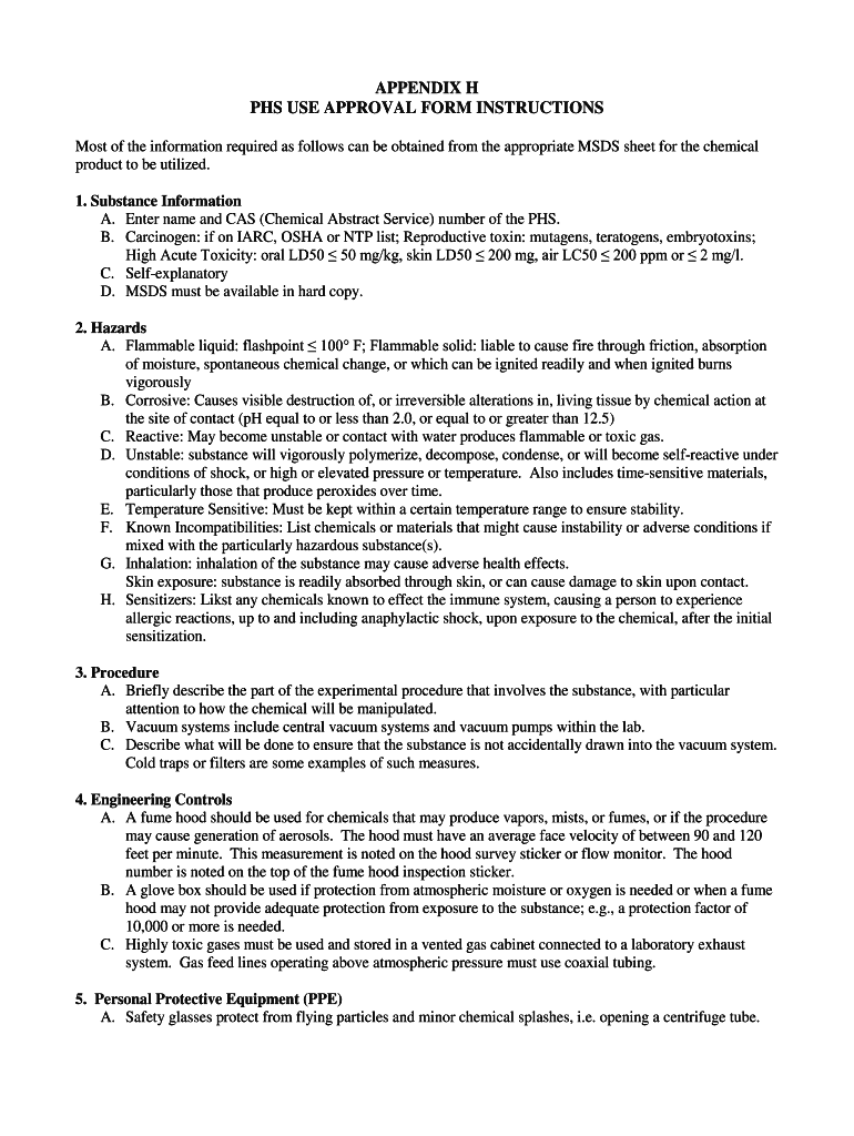 Fillable Online my hamilton APPENDIX H PHS USE APPROVAL FORM ...