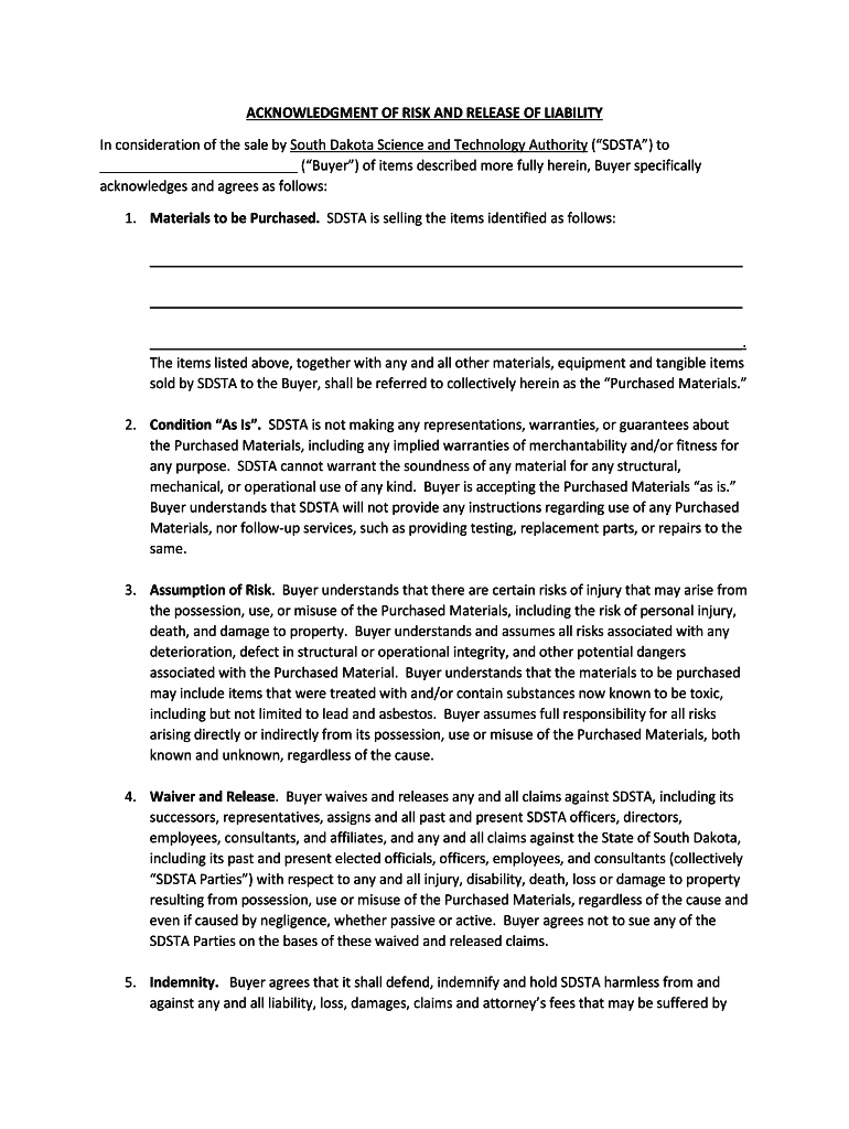 Fillable Online ACKNOWLEDGMENT OF RISK AND RELEASE OF LIABILITY ... Fax ...