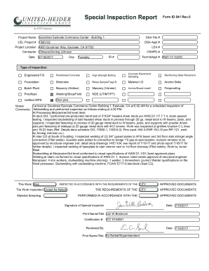 Fillable Online Special Inspection Report Form ID 041 Rev.0 Fax Email ...