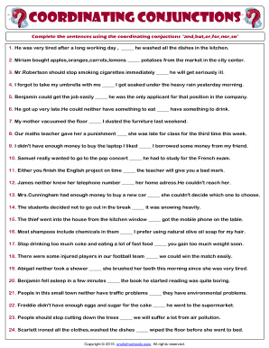 Fillable Online Coordinating conjunctions worksheet answer key Fax ...