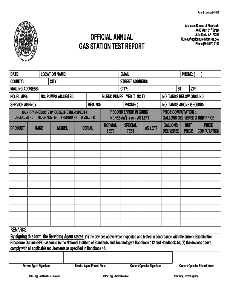 Fillable Online Arkansas Bureau of Standards OFFICIAL ANNUAL GAS Fax ...