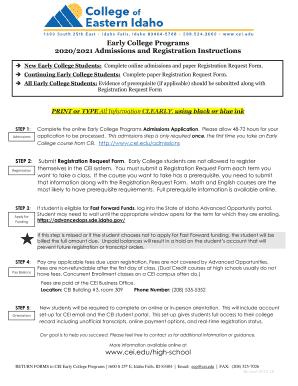 Fillable Online New Early College Students: Complete online admissions and paper Registration ...
