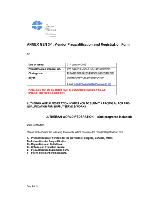 Fillable Online ANNEX GEN 3-1: Vendor Prequalification and Registration ...