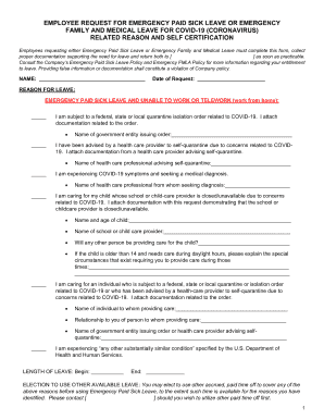 Fillable Online EMPLOYEE REQUEST FOR EMERGENCY PAID SICK LEAVE OR ...