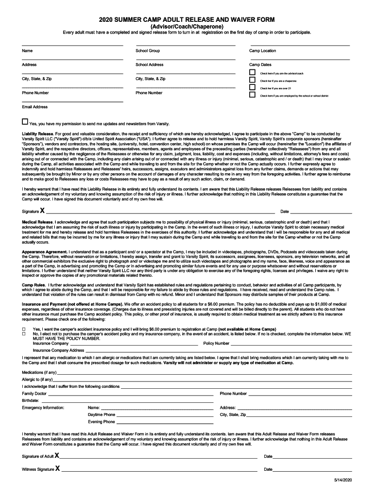 Fillable Online Nca Camp Waiver - Fill Online, Printable, Fillable ...