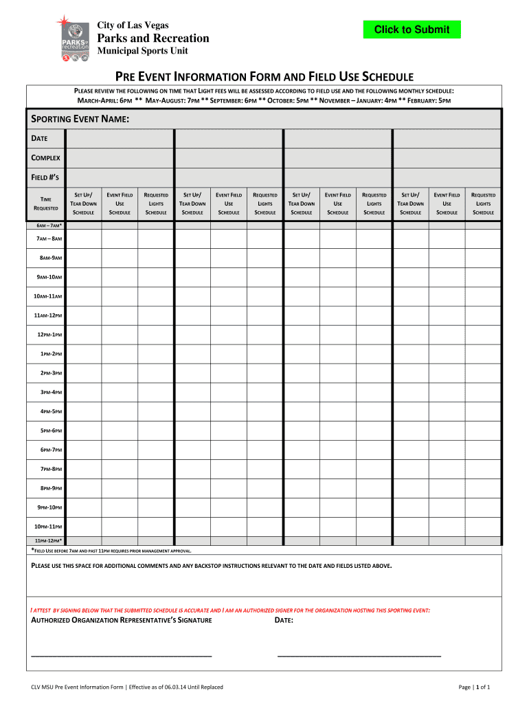 Fillable Online Parks and Recreation PRE EVENT INFORMATION FORM AND ...