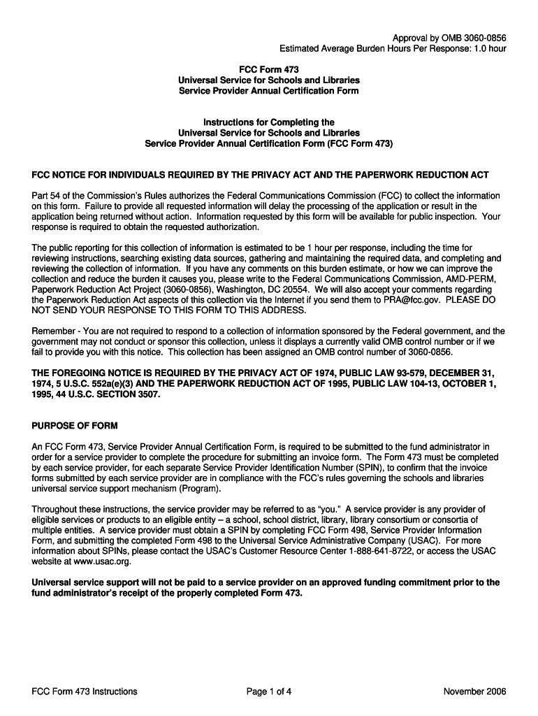 Fillable Online FCC Form 473 Instructions Page 1 of 4 November 2006 ...