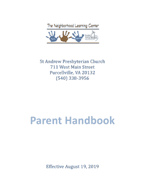 Fillable Online PARENT HANDBOOK ACKNOWLEDGEMENT By signing below, I ...