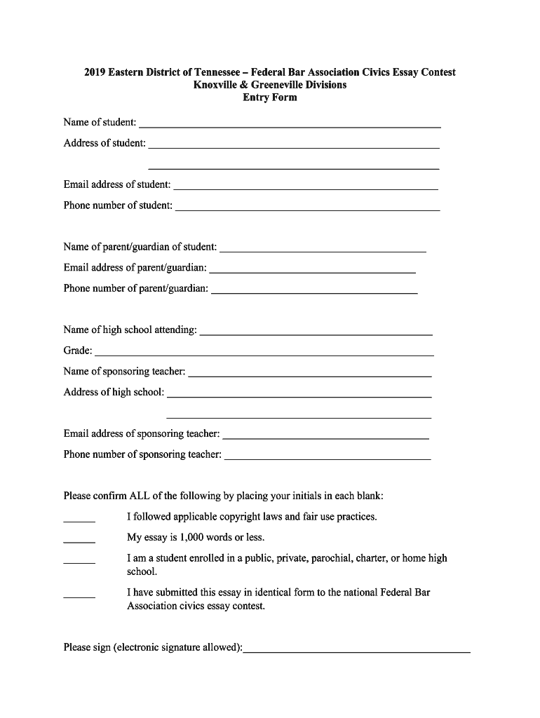 Fillable Online Essay Contest Submission Form Fax Email Print - pdfFiller