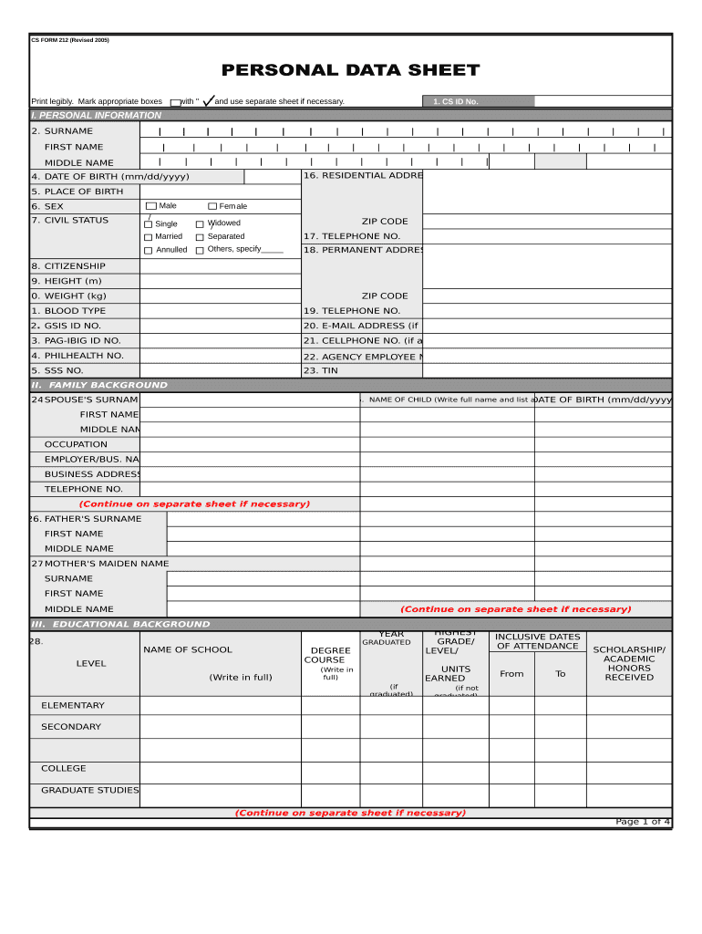 Fillable Online personal data sheet - pup.edu.ph Fax Email Print ...