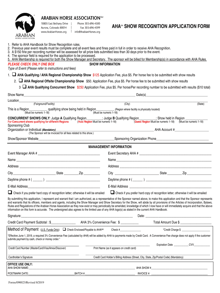 Fillable Online AHA SHOW RECOGNITION APPLICATION FORM Fax Email Print ...