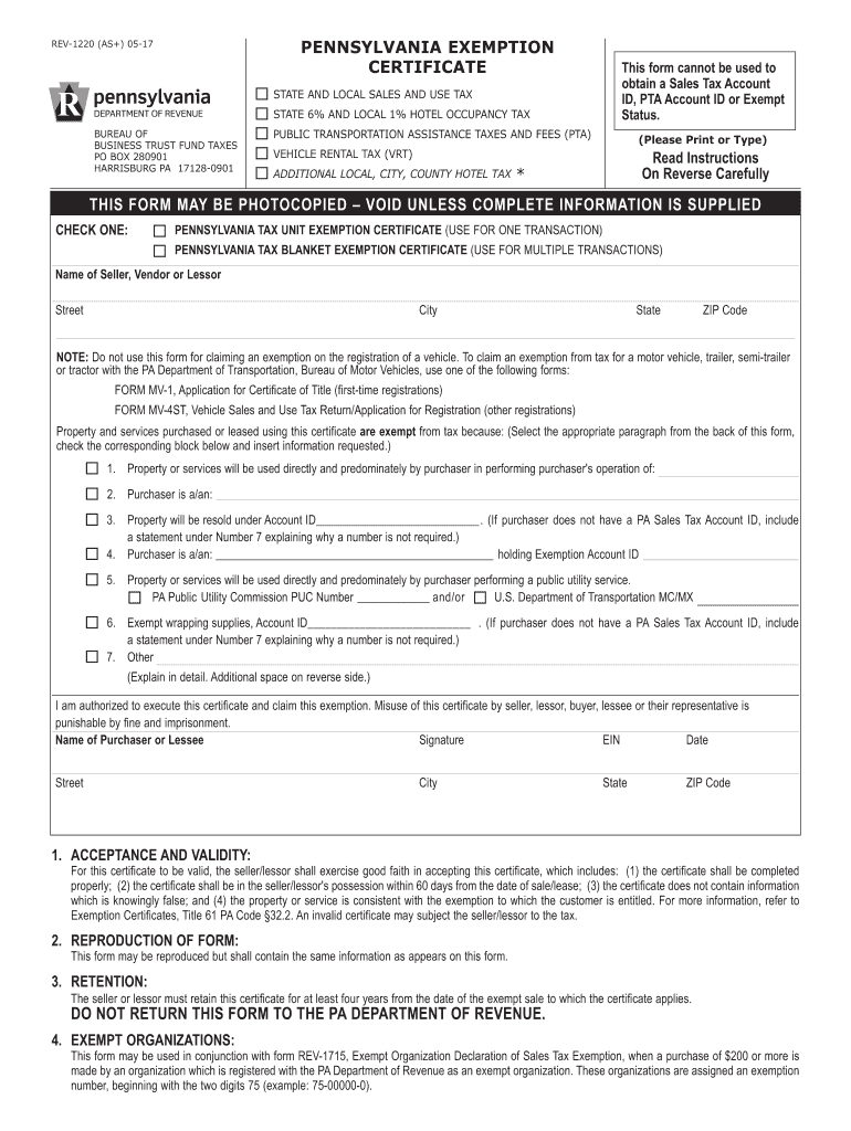 Fillable Online pennsylvania exemption certificate this form may ...