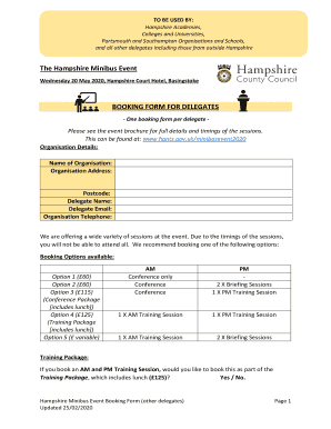 Fillable Online The Hampshire Minibus Event BOOKING FORM FOR ... Fax ...