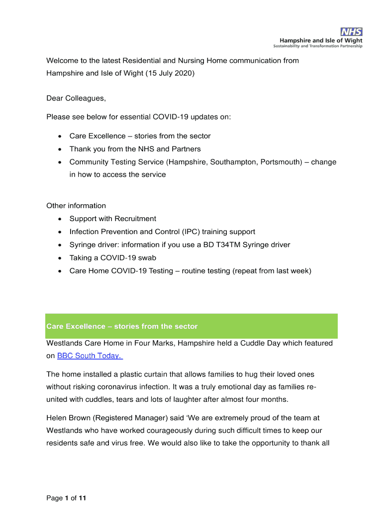 Fillable Online the latest Residential and Nursing Home communication ...