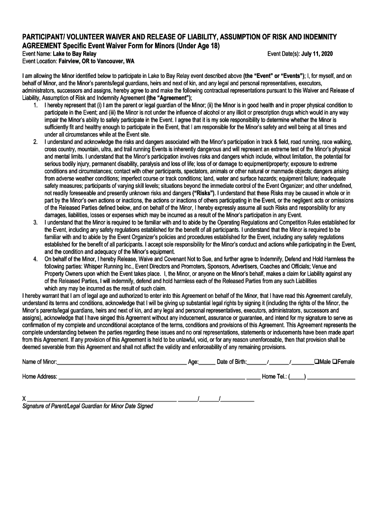 Fillable Online USATF FormParticipant Waiver & Release of Liability ...