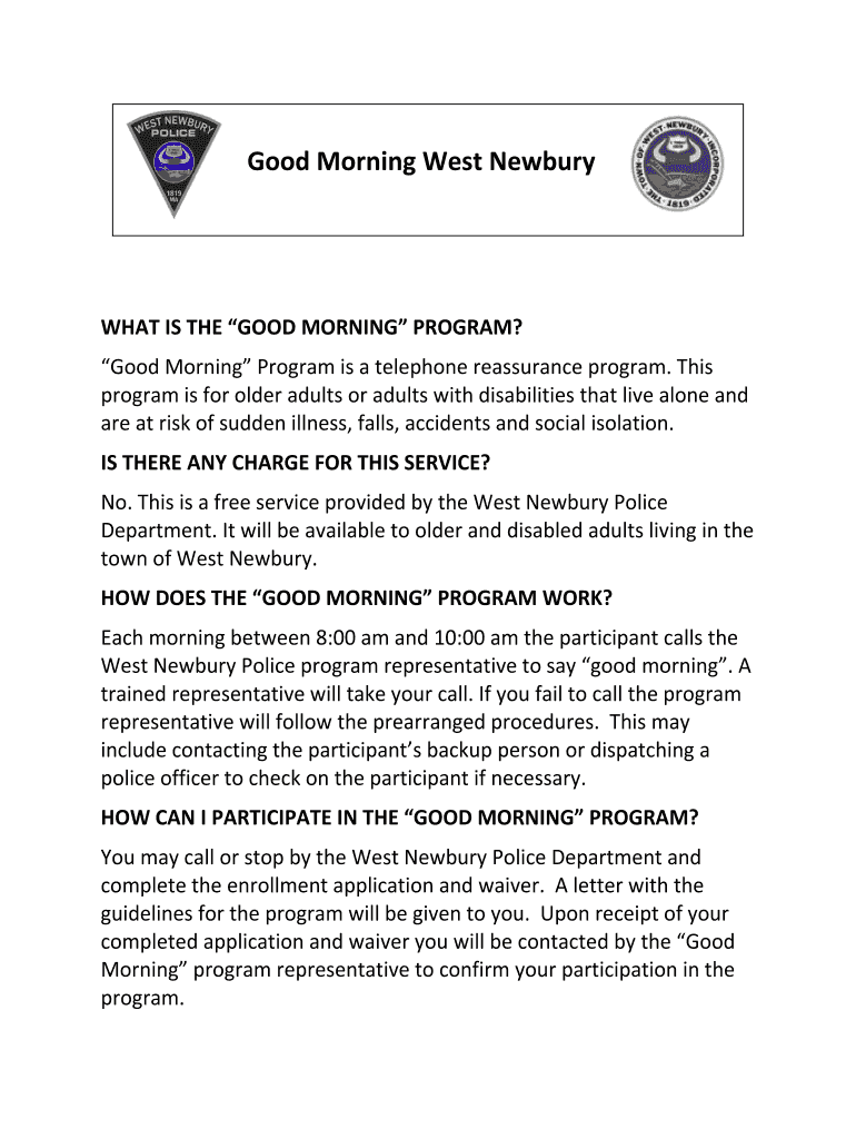 Fillable Online THE GOOD MORNING PROGRAM.docx Fax Email Print - pdfFiller