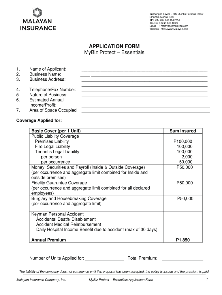 Fillable Online Fillable Online MALAYAN INSURANCE COMPANY, INC Fax ...