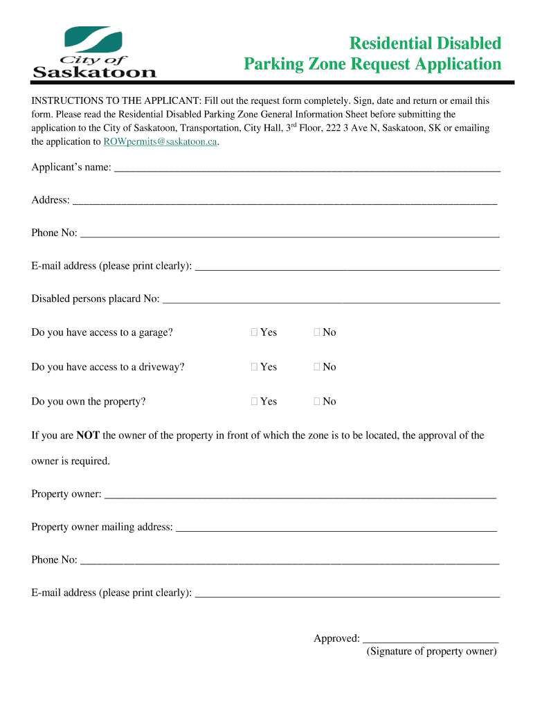 Fillable Online Residential Disabled Parking Zone Request. Residential ...