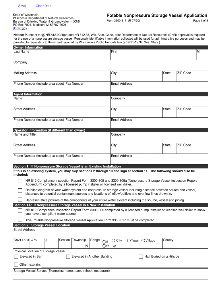 Fillable Online dnr wi Form 3300-317. Potable Nonpressure Storage ...