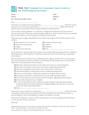 Fillable Online 2: Template for Concussion Teams Letter to Fax Email ...