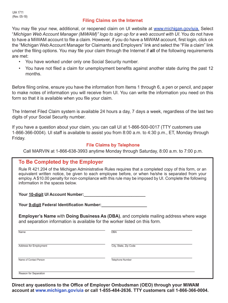 Fillable Online PDF Form UIA 1025 - State of Michigan Fax Email Print ...