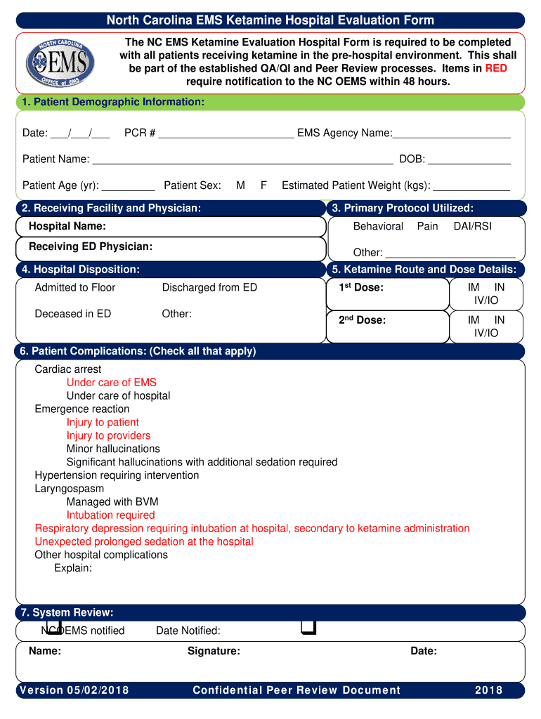 Fillable Online Visio-NC EMS Ketamine Pilot Hospital Evaluation Form Final.vsd Fax Email Print ...