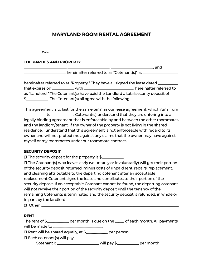 Fillable Online Maryland Rental Lease Agreement Template 2020 PDF ...