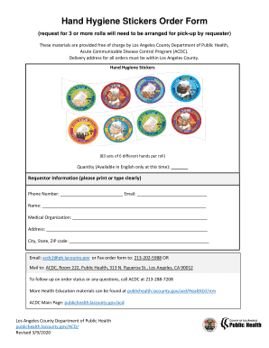 Fillable Online publichealth lacounty Hand Hygiene Stickers Order Form ...