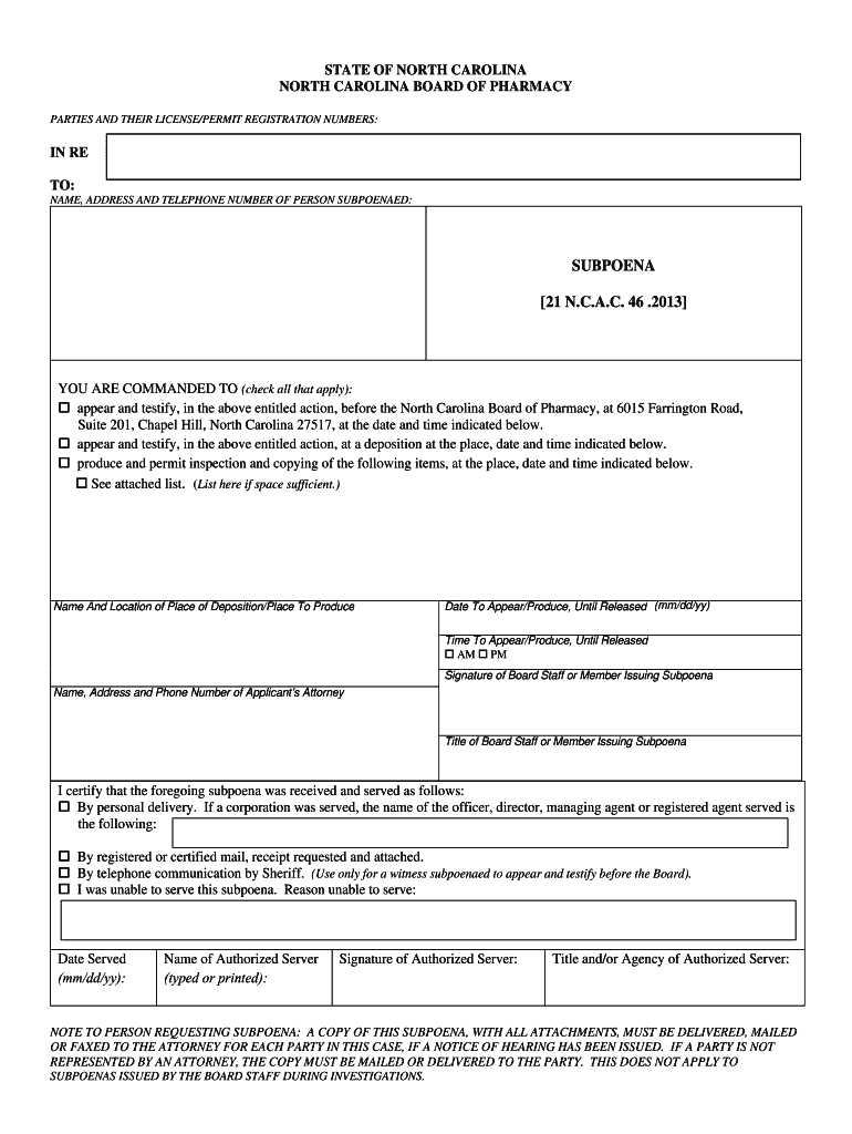 Fillable Online NCBOP Subpoena Form Fillable PDF Fax Email Print ...