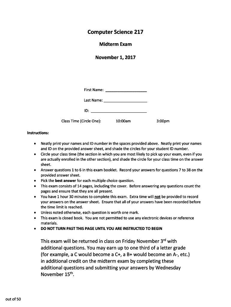 Fillable Online pages cpsc ucalgary Class Time (Circle One): Fax Email Print - pdfFiller