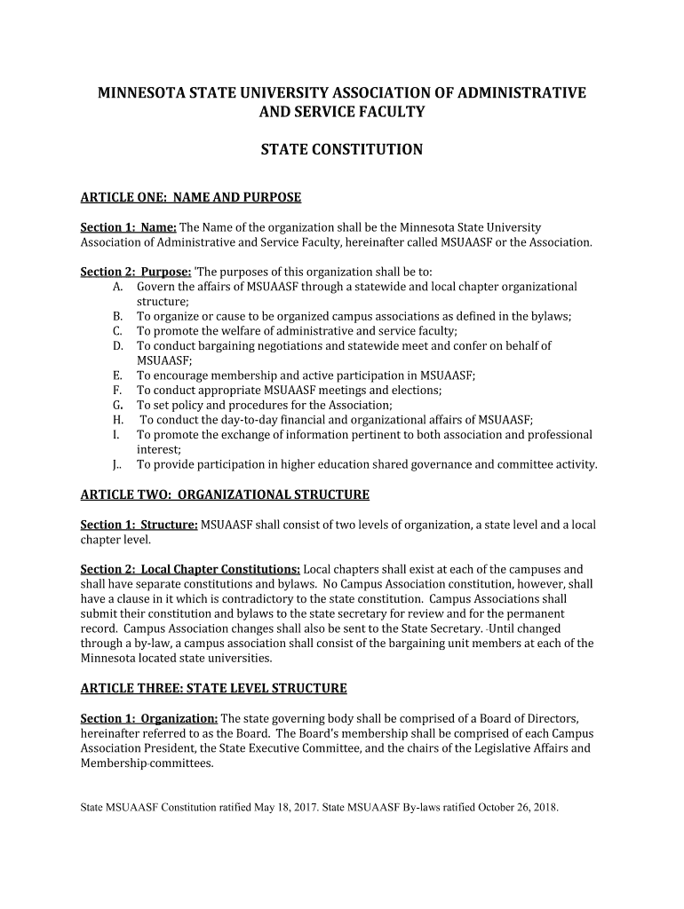 Fillable Online Constitution of the State of Minnesota Preamble Article ...